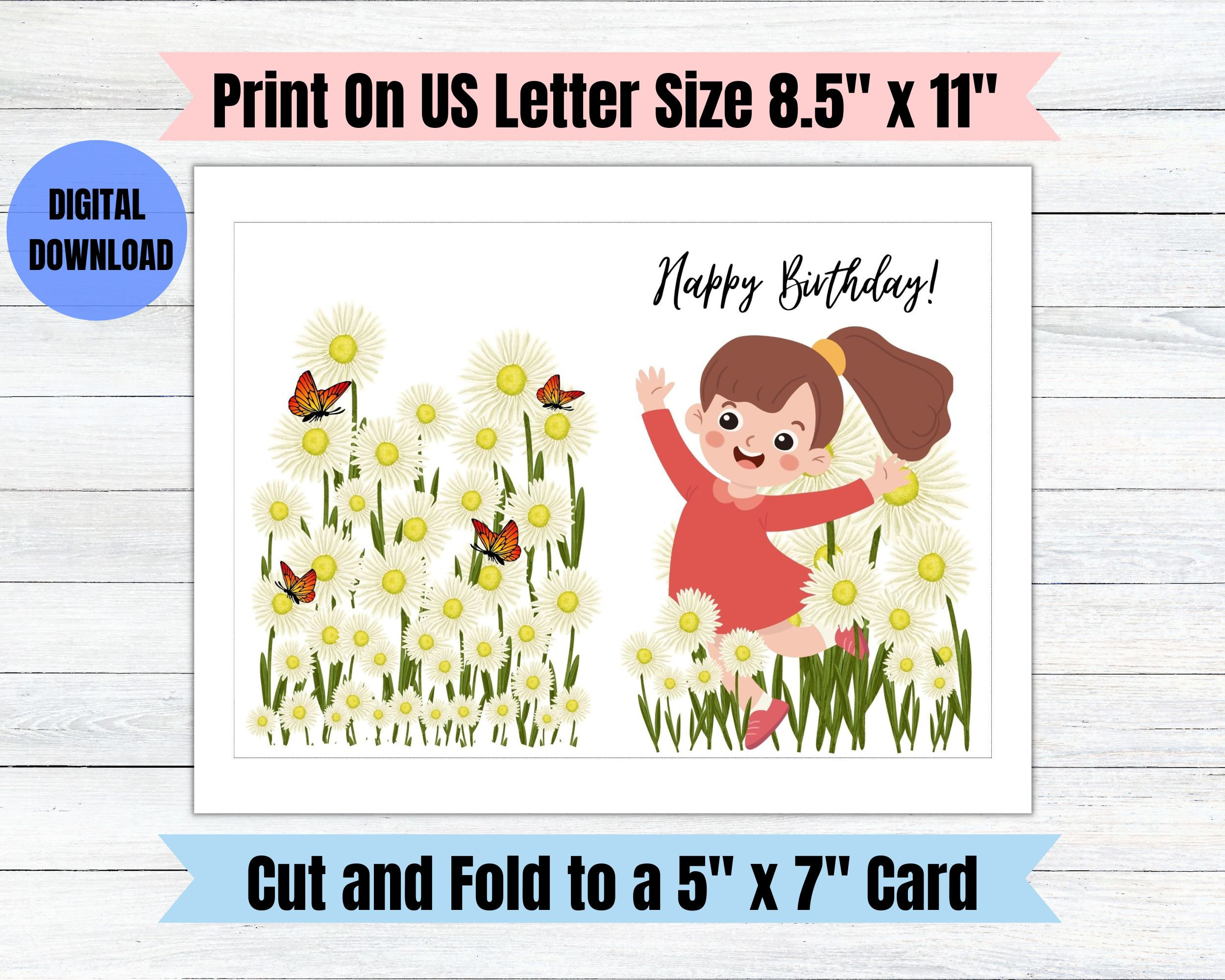 Printable Birthday Card Girl, Printable Birthday Card Instant Download ...
