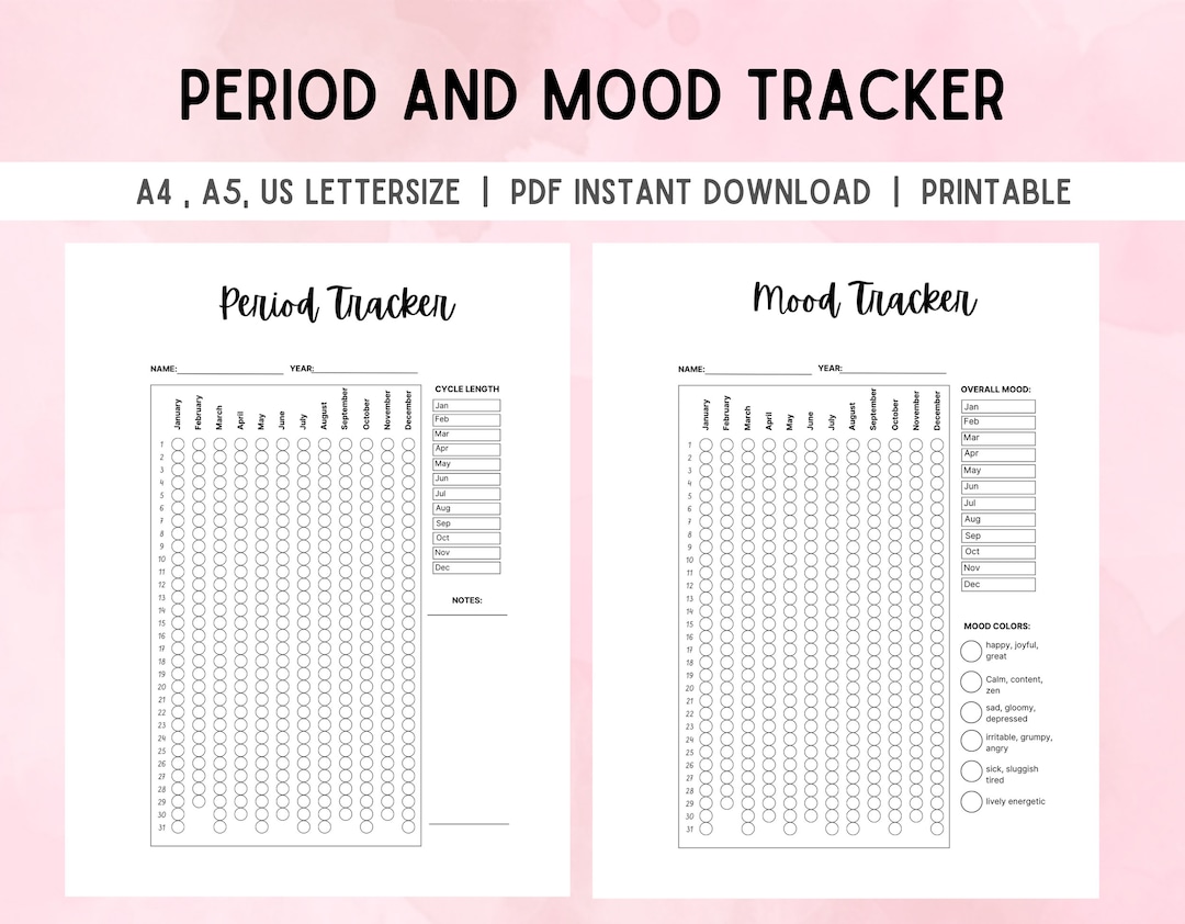 Printable Period and Mood Tracker Instant Download PDF - Etsy