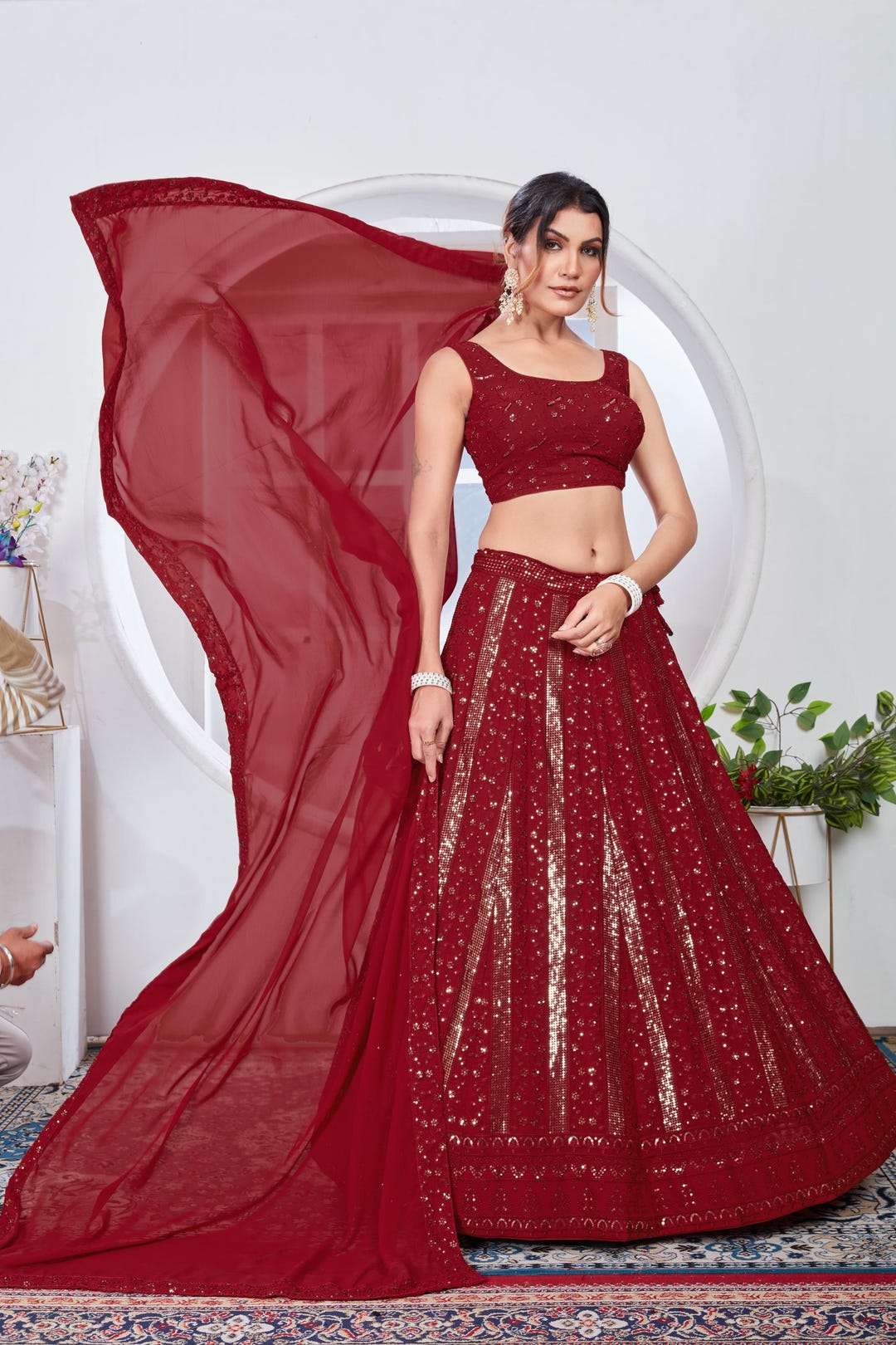 Red Color Embroidery & Sequence Work Designer Lehenga Choli for Wedding ...