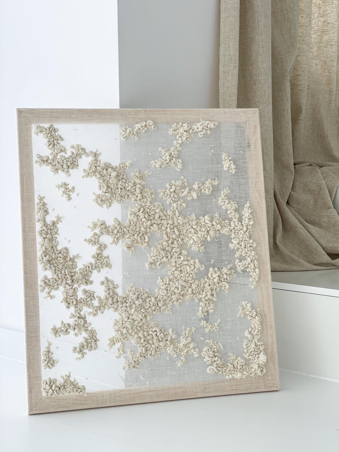 Unique Textile Wall Art on Linen – Japandi Cloud-inspired Fiber Art ...