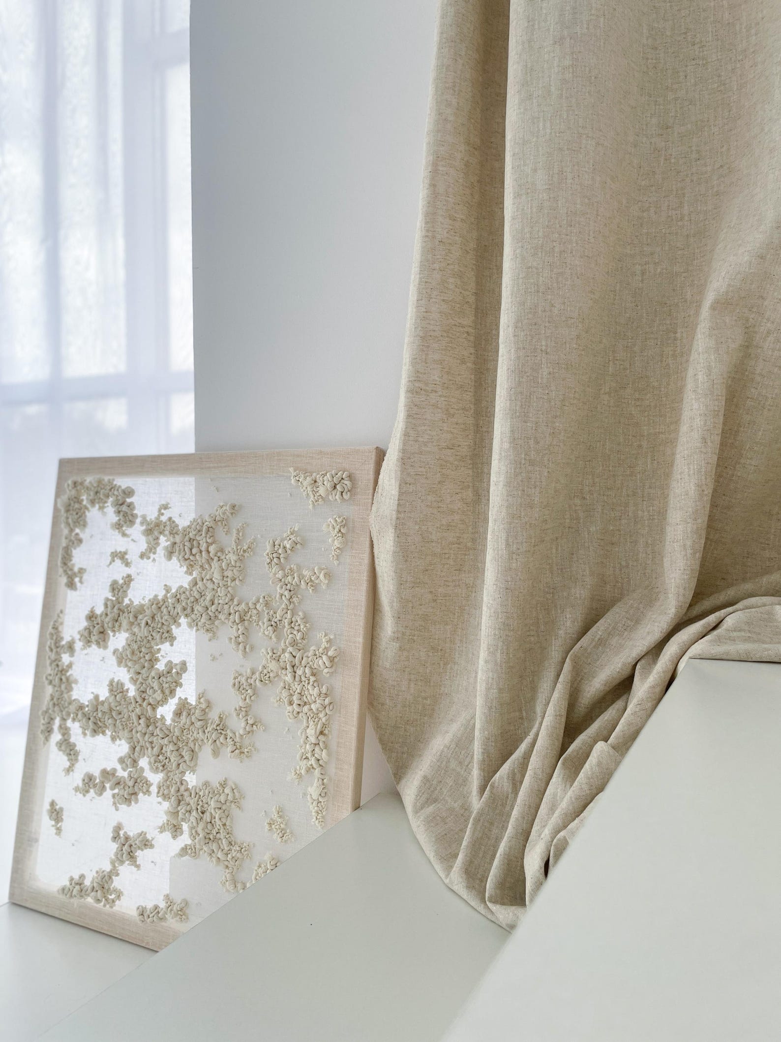 Unique Textile Wall Art on Linen – Japandi Cloud-inspired Fiber Art ...