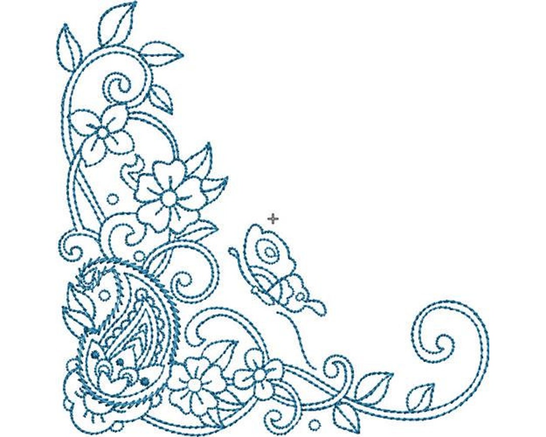 Bluework Paisley Corner - Machine Embroidery Design, Flower Corner ...