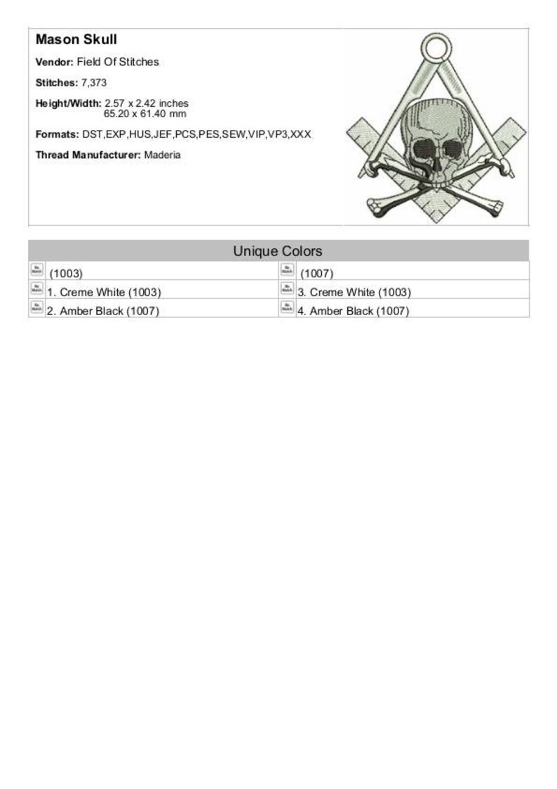 Mason Skull - Machine Embroidery Design - 2 Sizes, Crossed Bones Skull ...