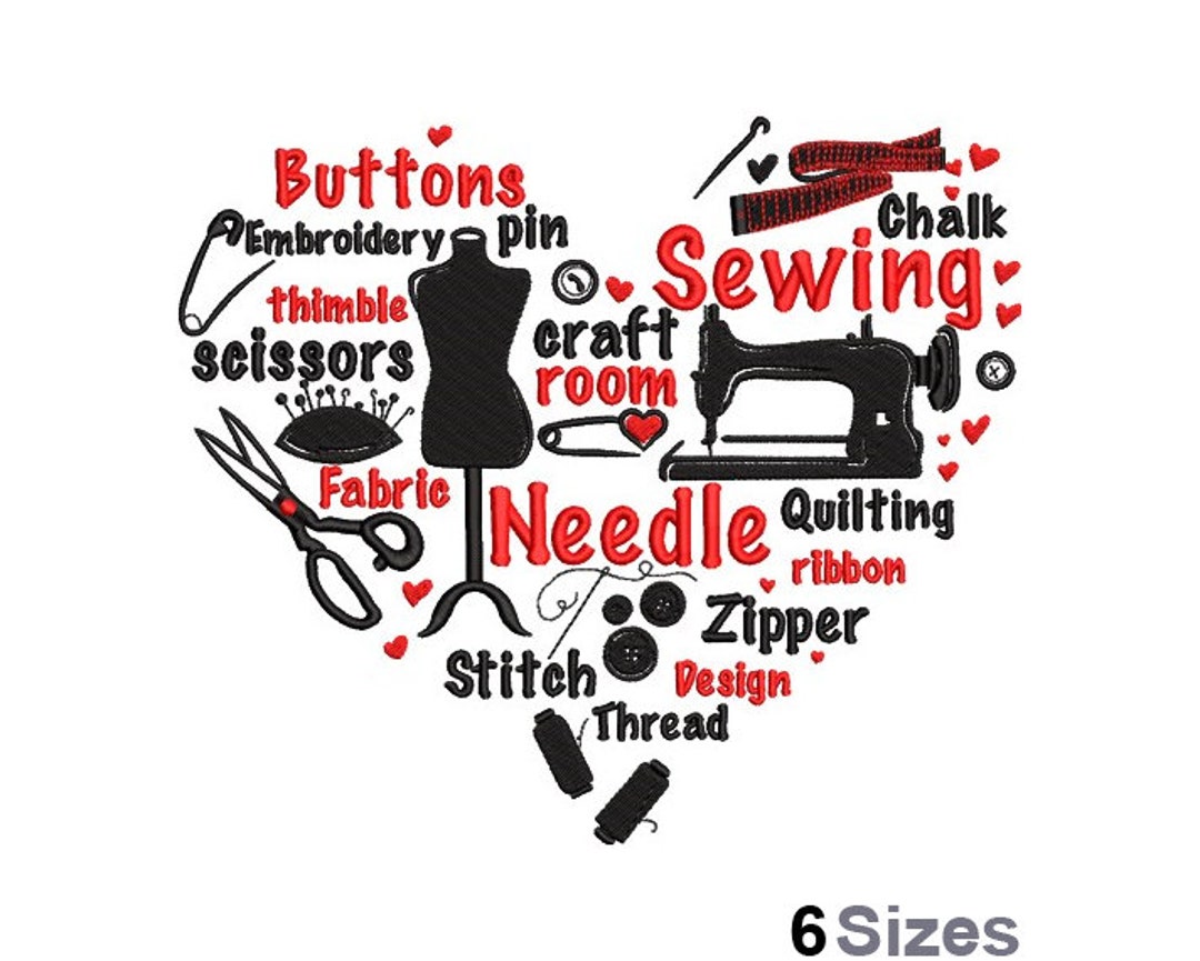 Sewing Heart - Machine Embroidery Design - 6 Sizes, Sewing Tools ...