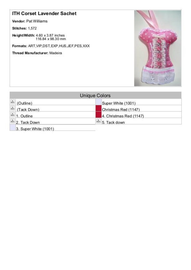 ITH Corset Lavender Sachet Machine Embroidery Project - Etsy