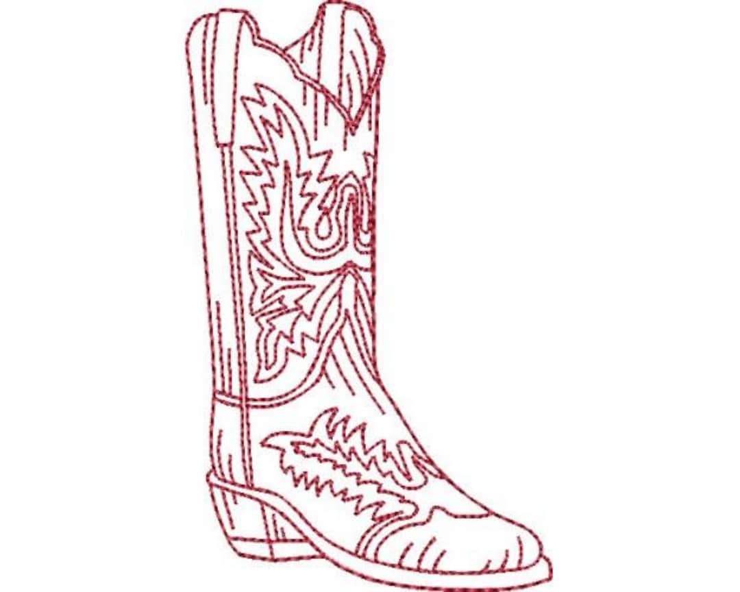 Redwork Cowboy Boot Machine Embroidery Design, Floral Cowgirl Boot ...