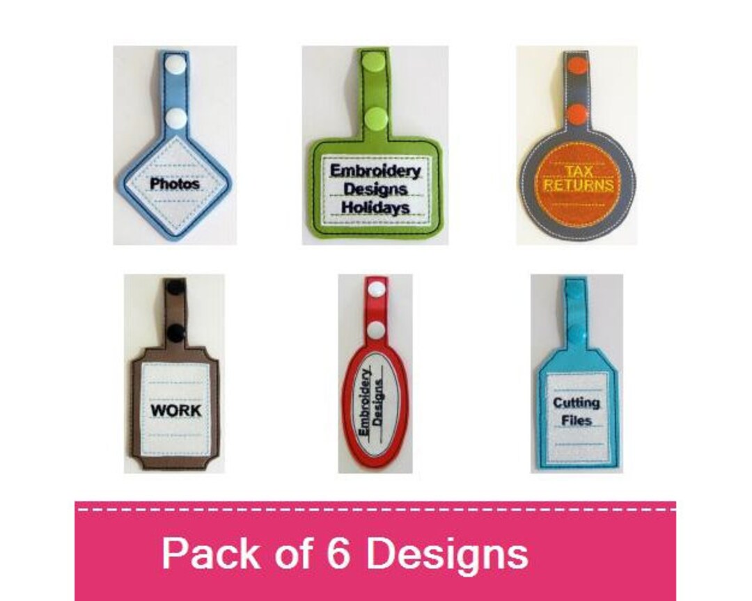 6 ITH Flash Drive Tags - Machine Embroidery Designs PACK, in the Hoop ...