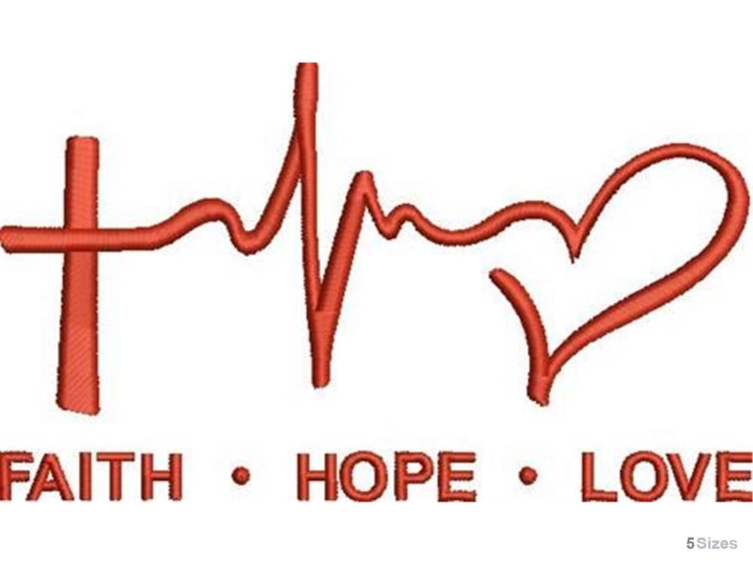 Faith Hope Love Machine Embroidery Design - Christian Cross, Heartbeat ...