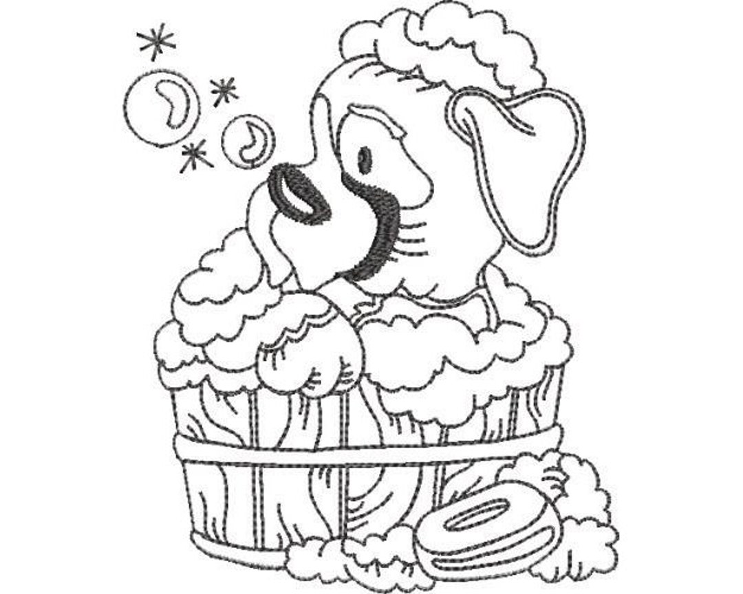 Dog Bath - Machine Embroidery Design, Bath Time Towel Caddy, Bubble ...