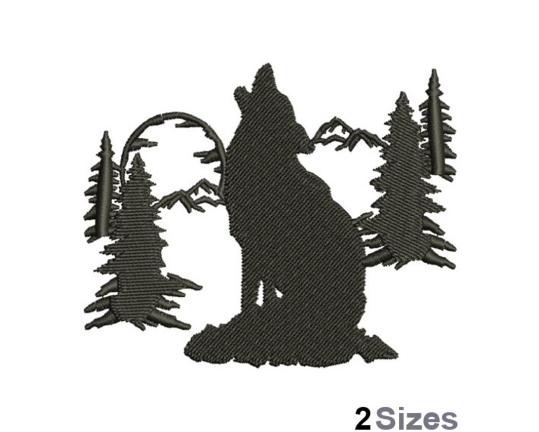 Wolf Howling - Machine Embroidery Design - 2 Sizes, Pine Trees Scene ...