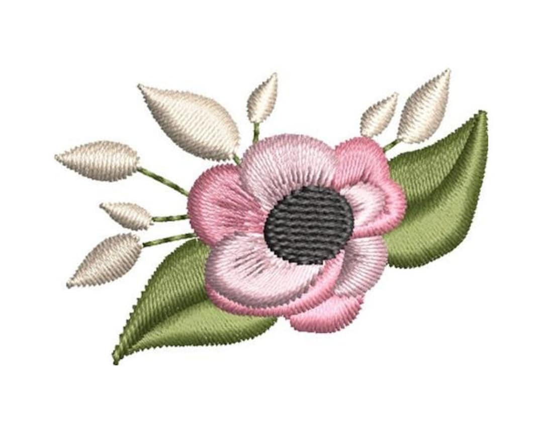 Single Flower - Machine Embroidery Design, Pink Flower and Leaves ...