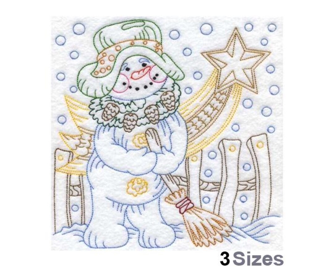 Winter Snowman Scene Outline - Machine Embroidery Design - 3 Sizes ...
