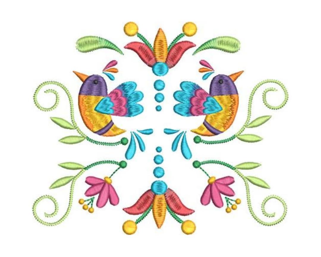Hummingbird Folk Art - Machine Embroidery Design, Floral Birds Folk Art ...