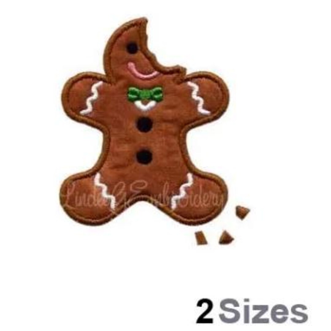 Bitten Gingerbread Man Applique - Machine Embroidery Applique Design ...