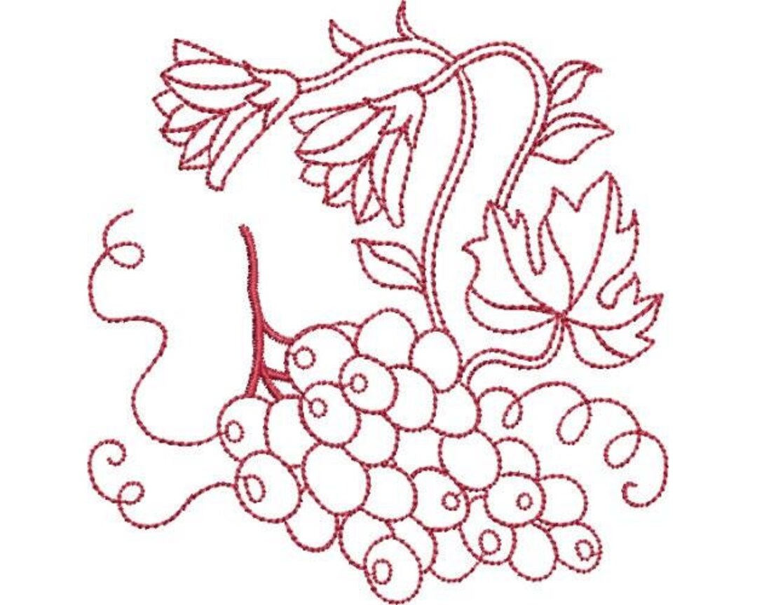 Redwork Grapes Machine Embroidery Design, Autumn Flowers & Leaf ...