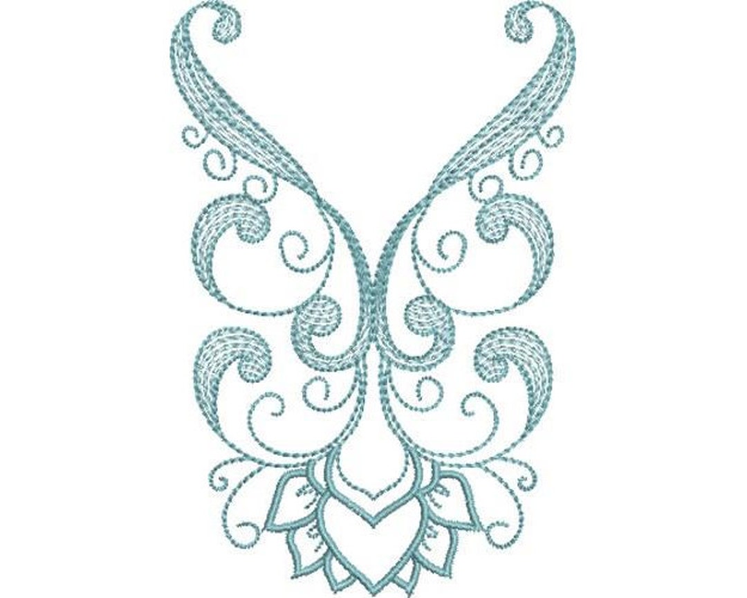 Scrolled Neckline - Machine Embroidery Design, Heart Adornment Neckline ...