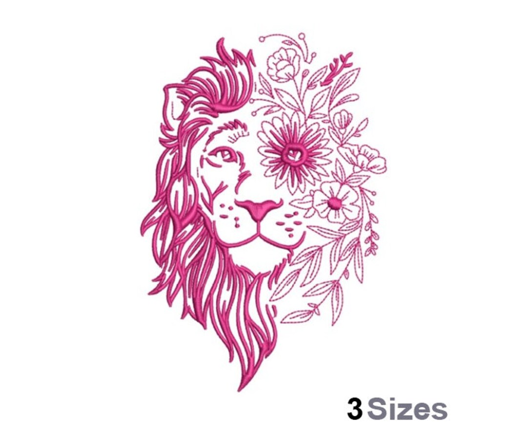 Boho Lion - Machine Embroidery Design - 3 Sizes, Floral Lion Head ...