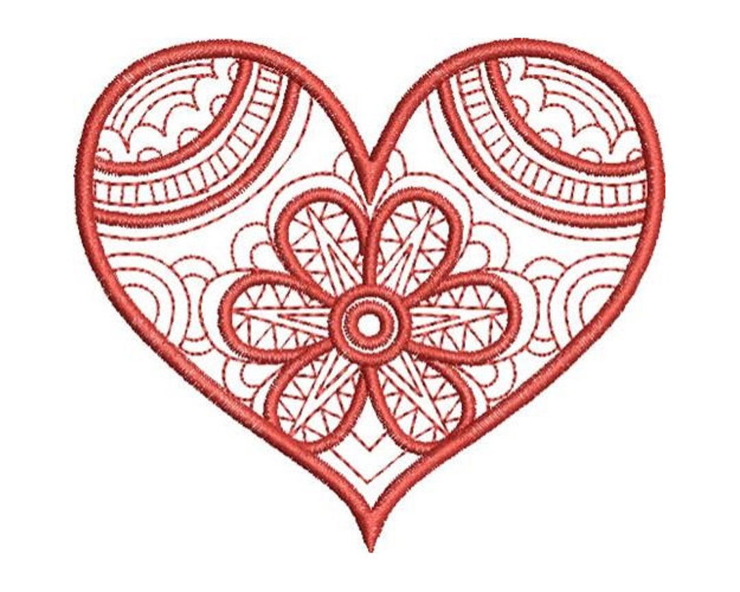 Flowered Heart Machine Embroidery Design, Floral Heart Embroidery ...