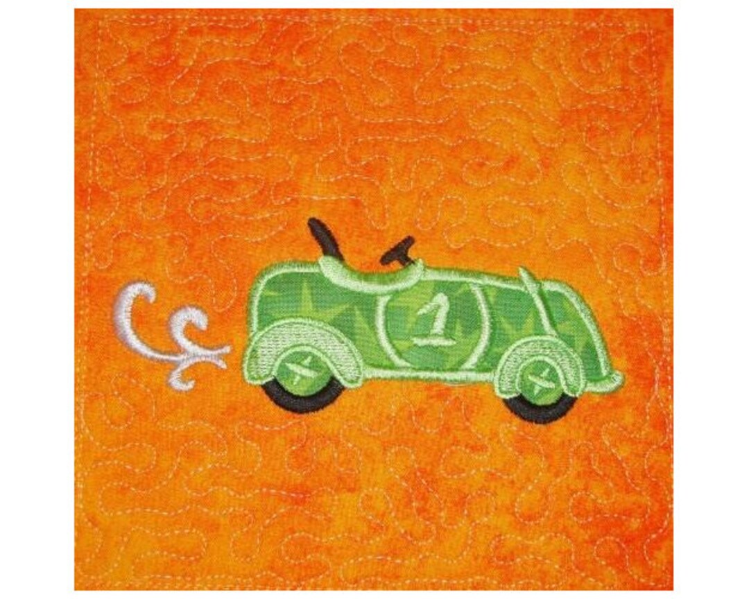 ITH Race Car Applique Quilt Block - Machine Embroidery Design, in the ...