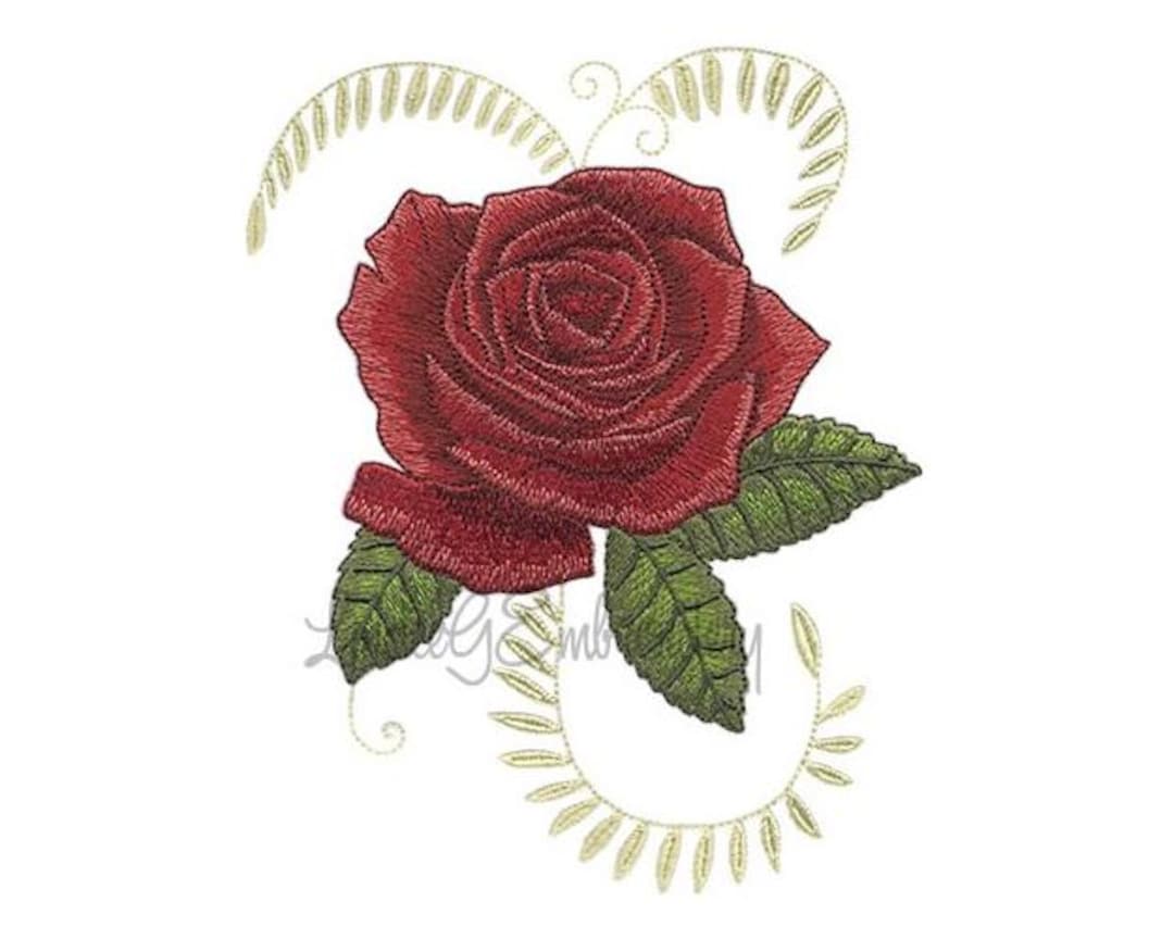 Elegant Red Rose Machine Embroidery Design - Valentine's Day Rose ...