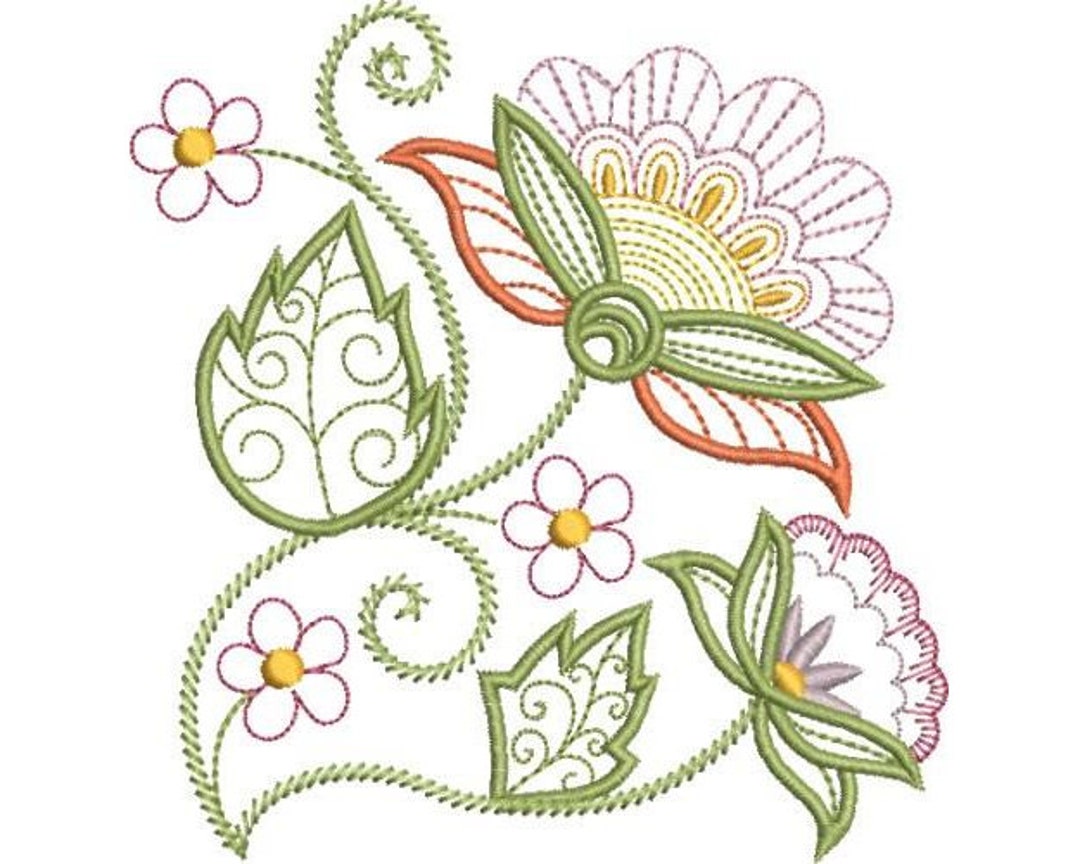 Pretty Jacobean Floral - Machine Embroidery Design, Jacobean Flowers ...