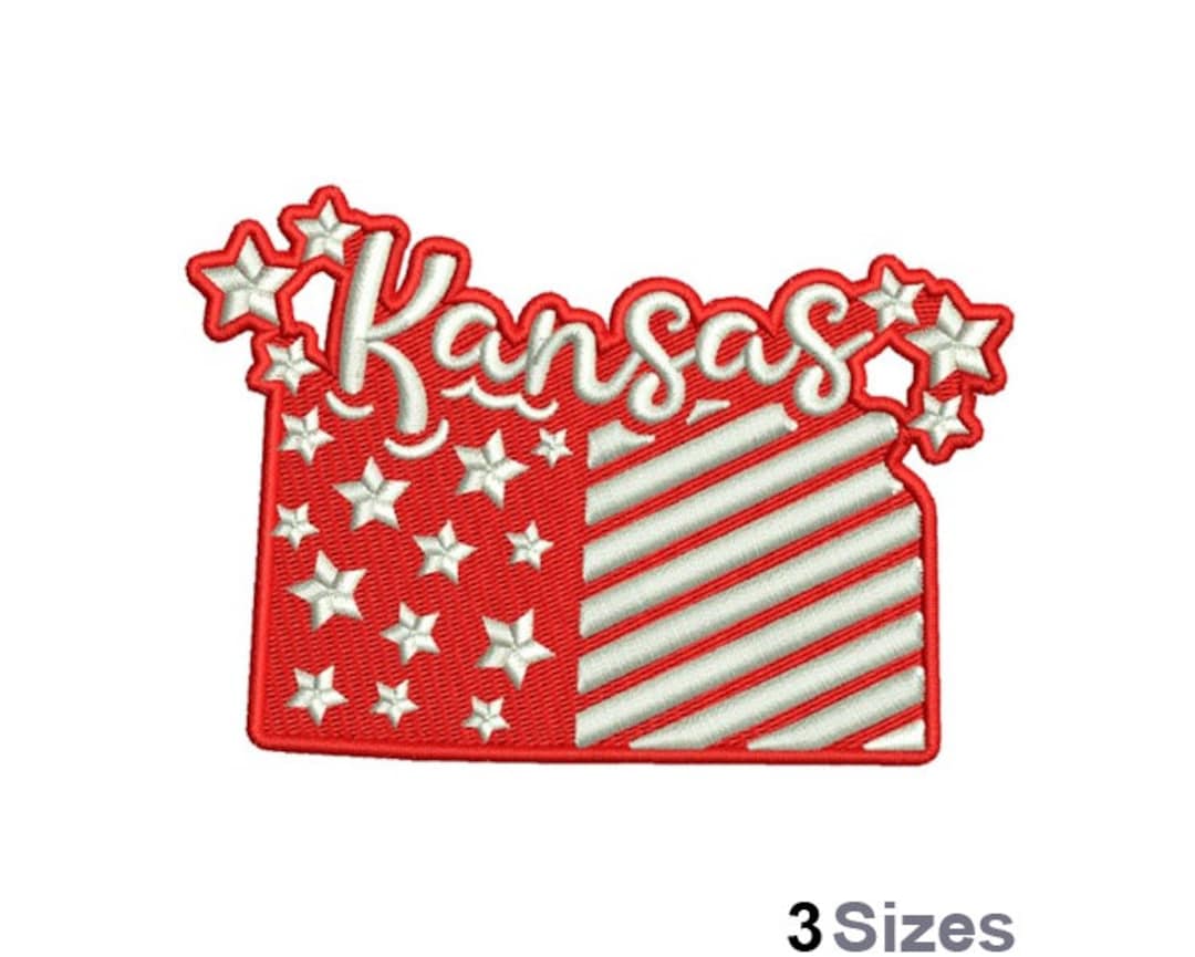 Kansas State Map - Machine Embroidery Design - 3 Sizes, American Stars ...