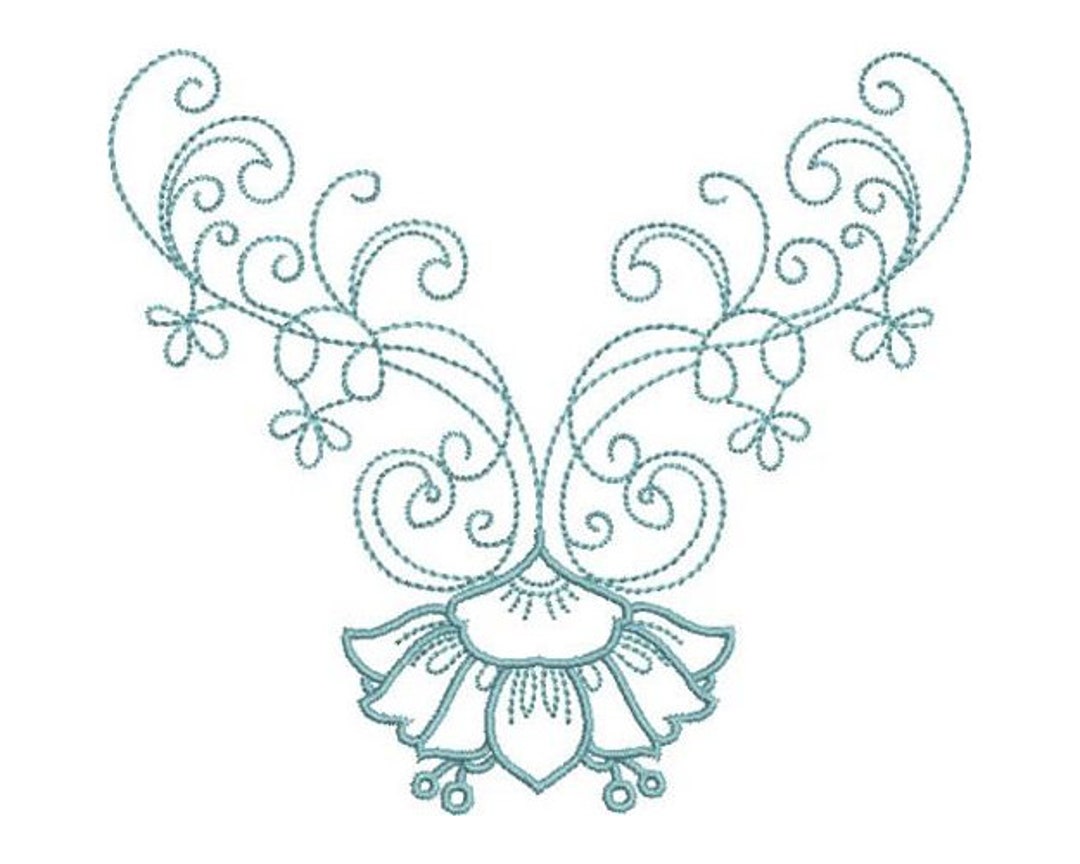 Elegant Neckline Machine Embroidery Design, Floral Neckline Embroidery ...