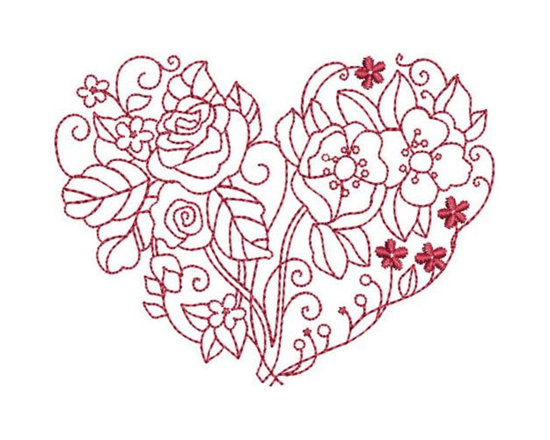Poppies & Roses Heart - Machine Embroidery Design, Valentines Roses ...