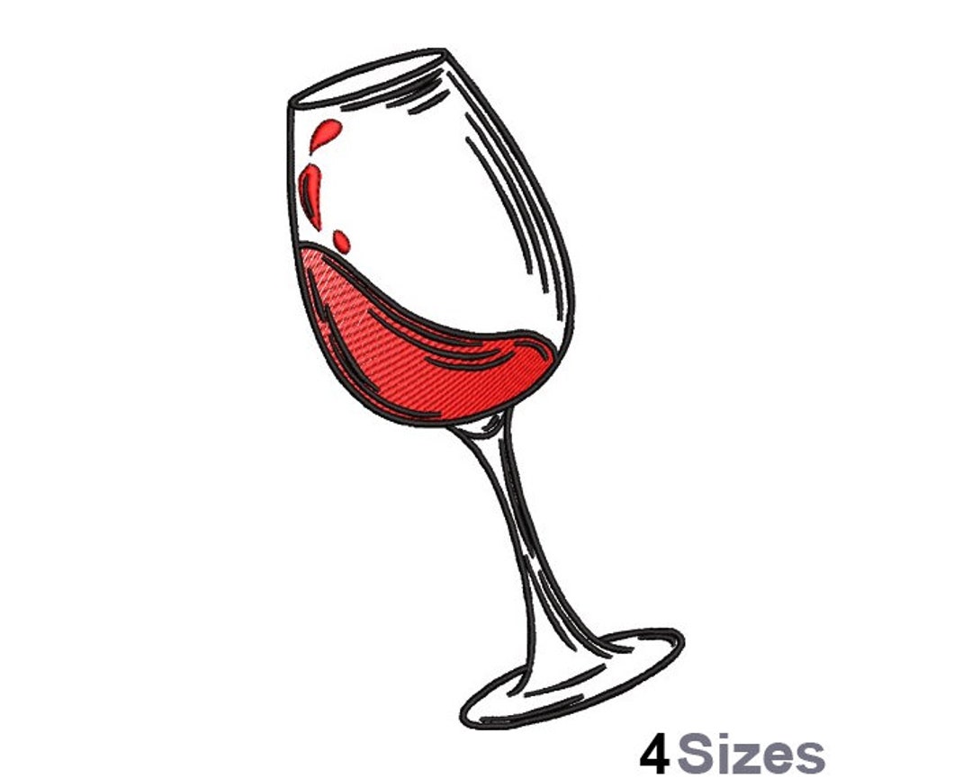 Wine Glass - Machine Embroidery Design - 4 Sizes, Red Wine Glass ...