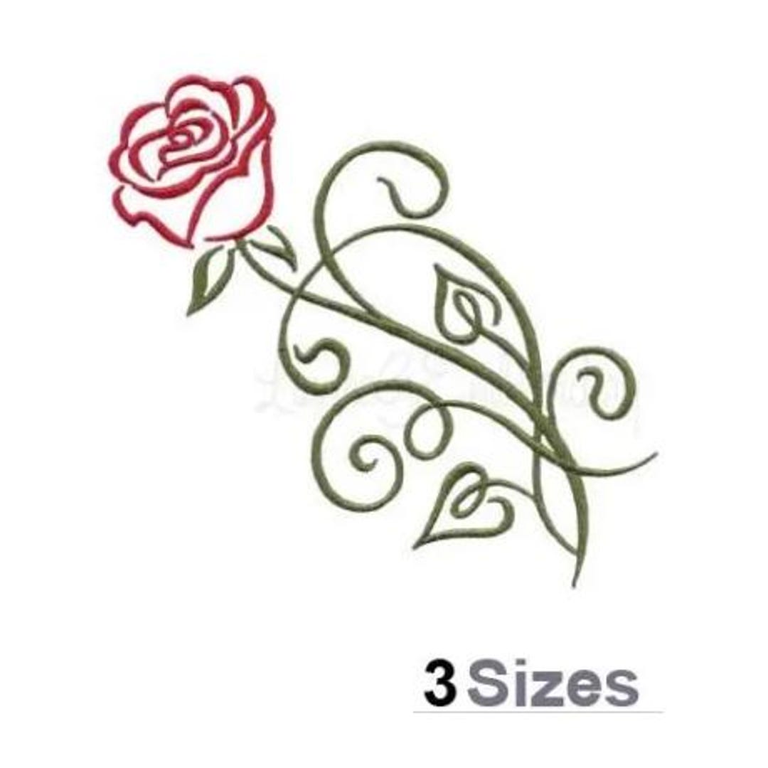 Calligraphy Rose Outline - Machine Embroidery Design - 3 Sizes, Red ...