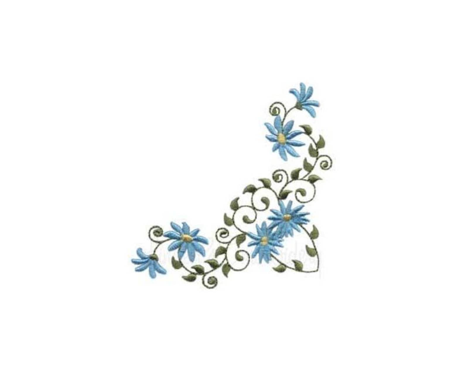 Daisy Corner - Machine Embroidery Design, Blue Daisies Embroidery ...