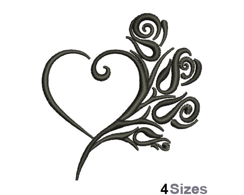 Roses Heart - Machine Embroidery Design - 4 Sizes, Heart Outline ...