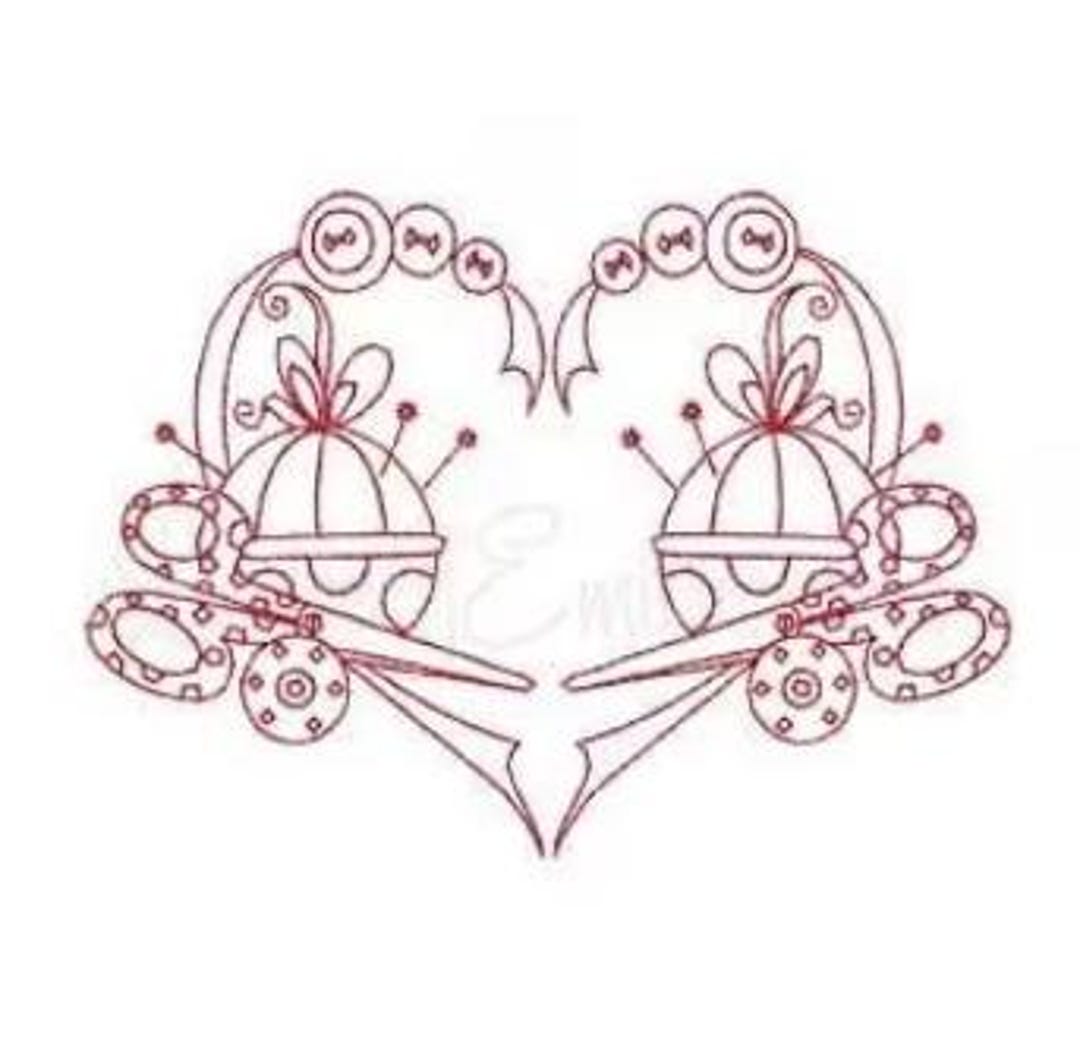 Redwork Sewing Supplies Heart - Machine Embroidery Design, Sewing ...