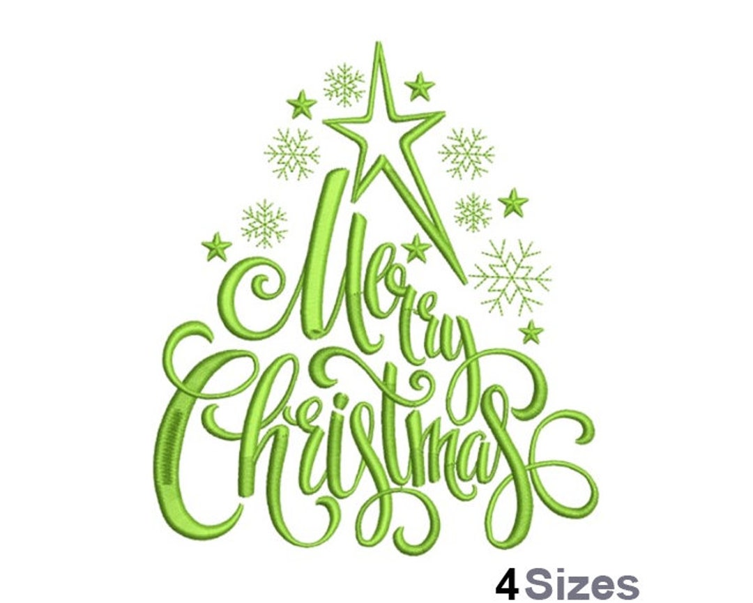 Merry Christmas - Machine Embroidery Design - 4 Sizes, Christmas Tree ...