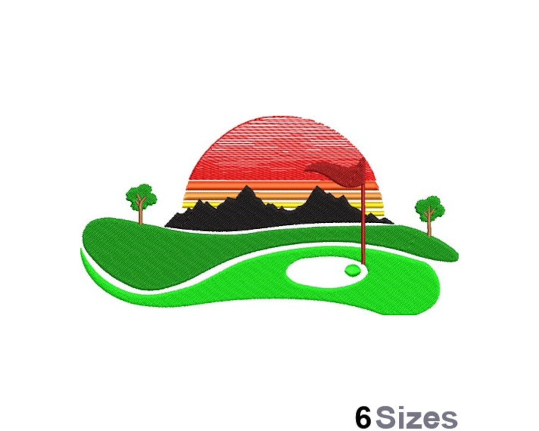 Golf Course - Machine Embroidery Design - 6 Sizes, Sunset Scene ...