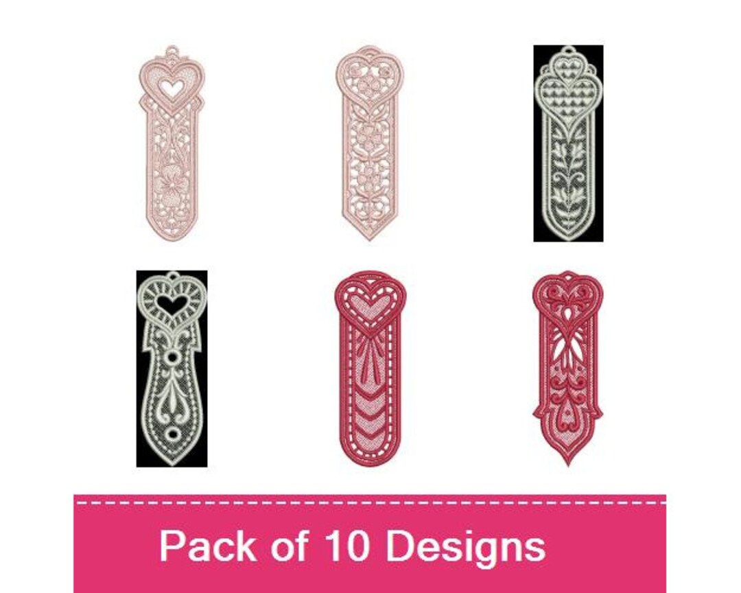 10 FSL Heart Bookmarks - Machine Embroidery Designs PACK, Freestanding ...