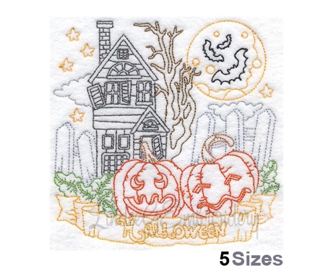 Halloween Haunted House & Pumpkin Machine Embroidery Design, Moon ...
