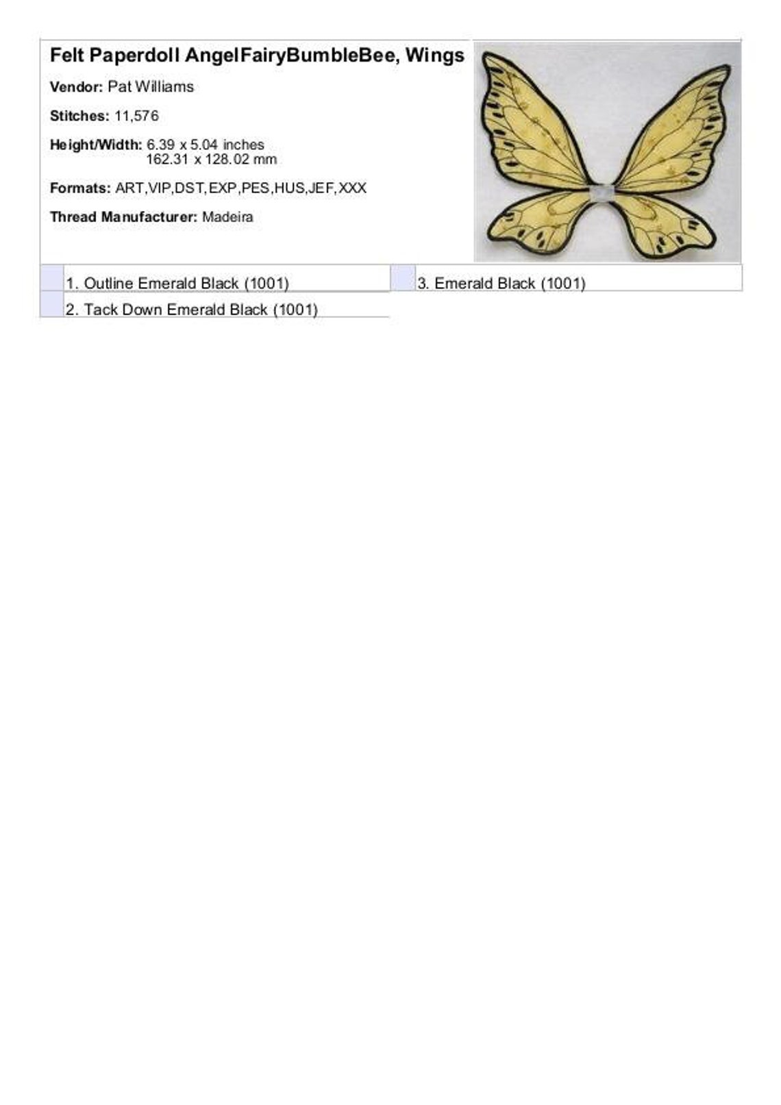 Felt Paperdoll Angel Fairy Bumblebee Wings - Machine Embroidery Design ...