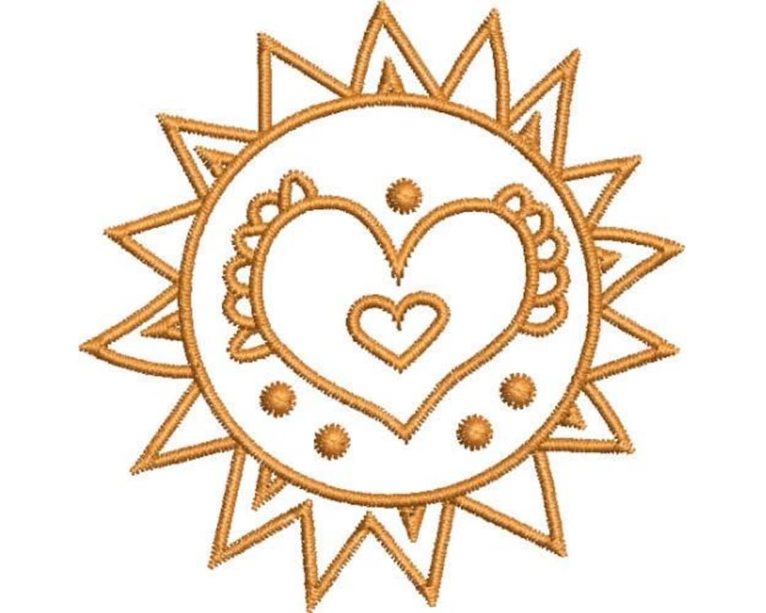 Heart Del Sol - Machine Embroidery Design, Sun Heart Symbol Outline ...