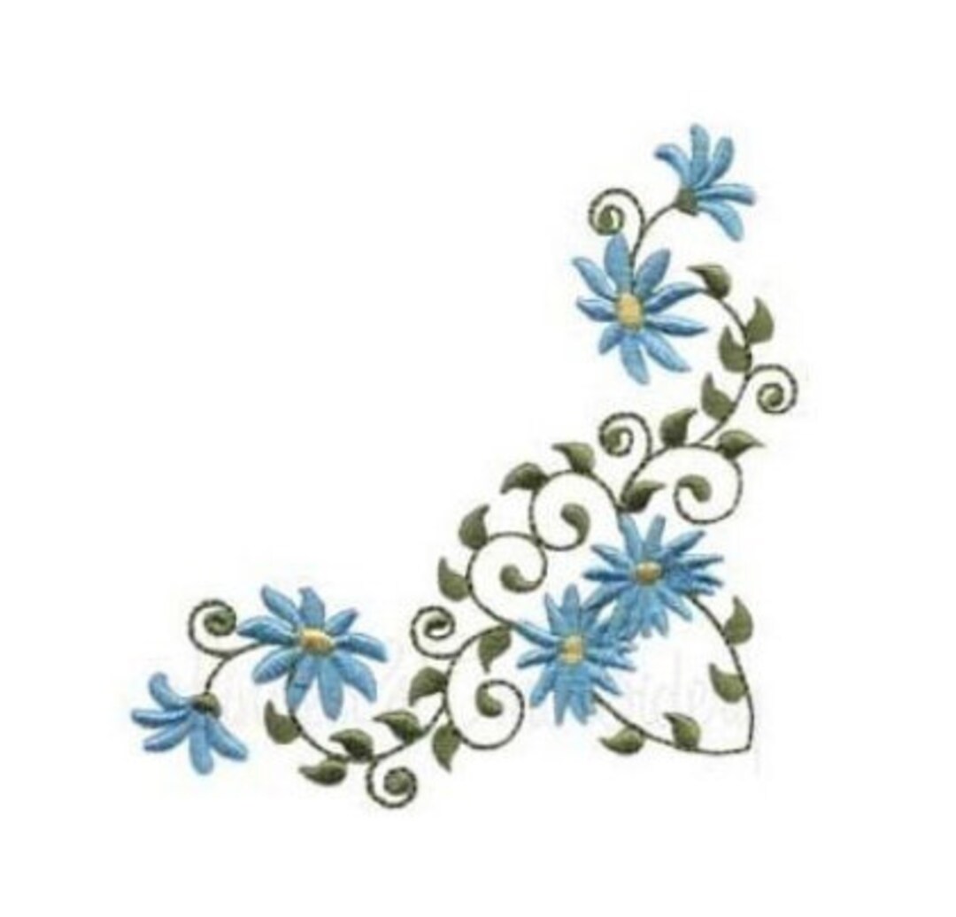 Daisy Corner - Machine Embroidery Design, Blue Daisies Embroidery ...