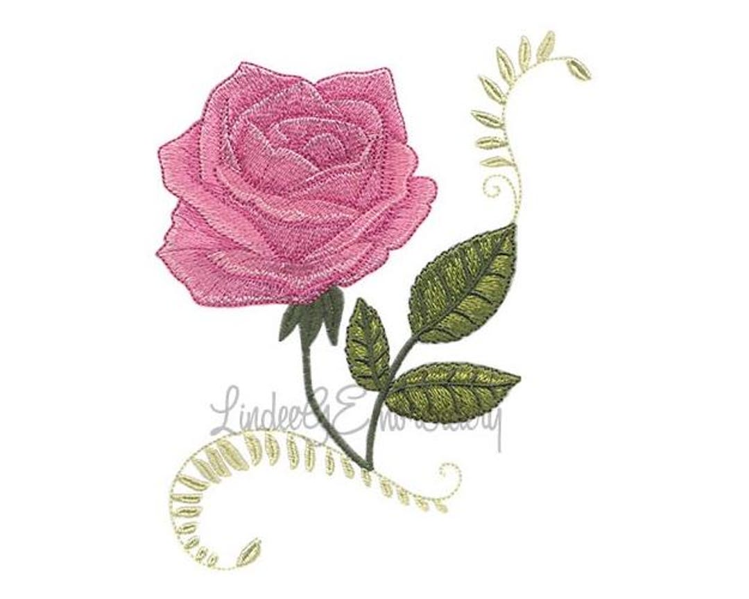 Elegant Pink Rose Machine Embroidery Design - Valentines Rose ...