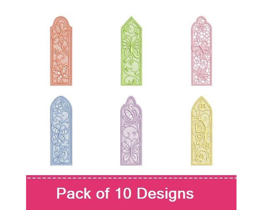 10 FSL Floral Butterflies Bookmarks - Machine Embroidery Designs PACK ...