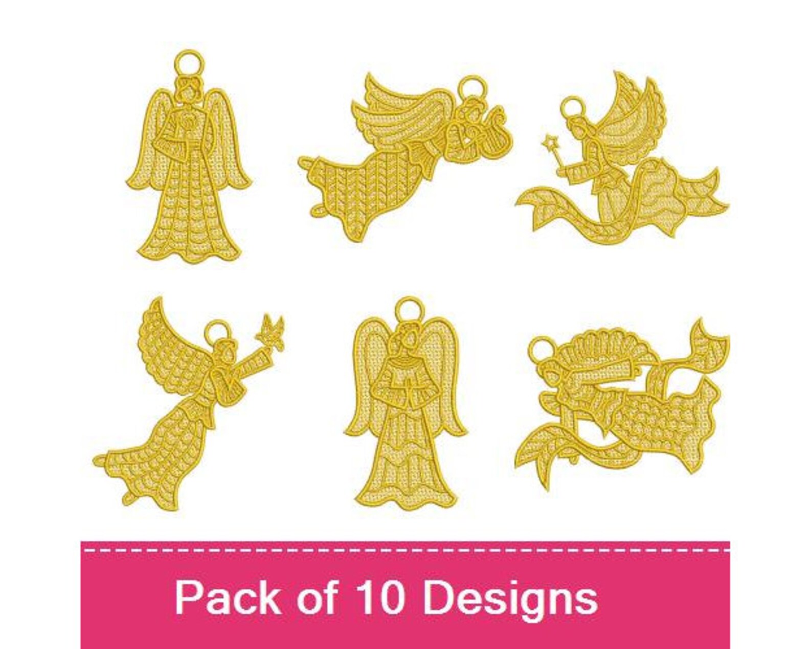 10 FSL Golden Angels - Machine Embroidery Designs PACK, Christmas ...