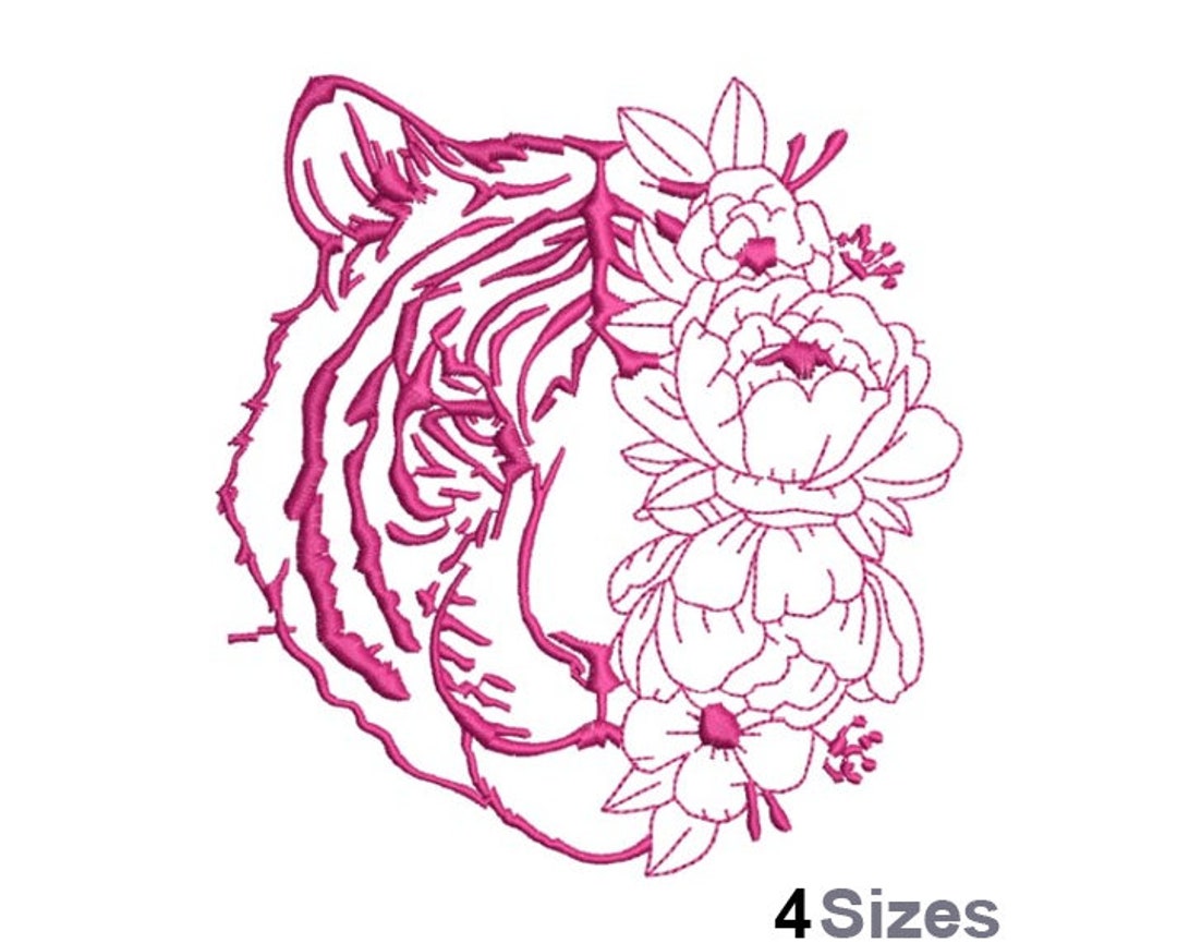 Boho Tiger - Machine Embroidery Design- 4 Sizes, Floral Tiger Head ...