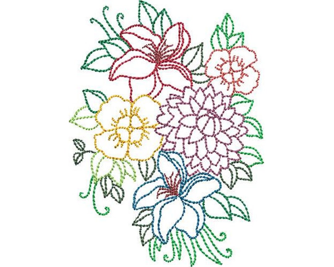 Backstitch Bouquet Machine Embroidery Design, Flower Arrangement ...