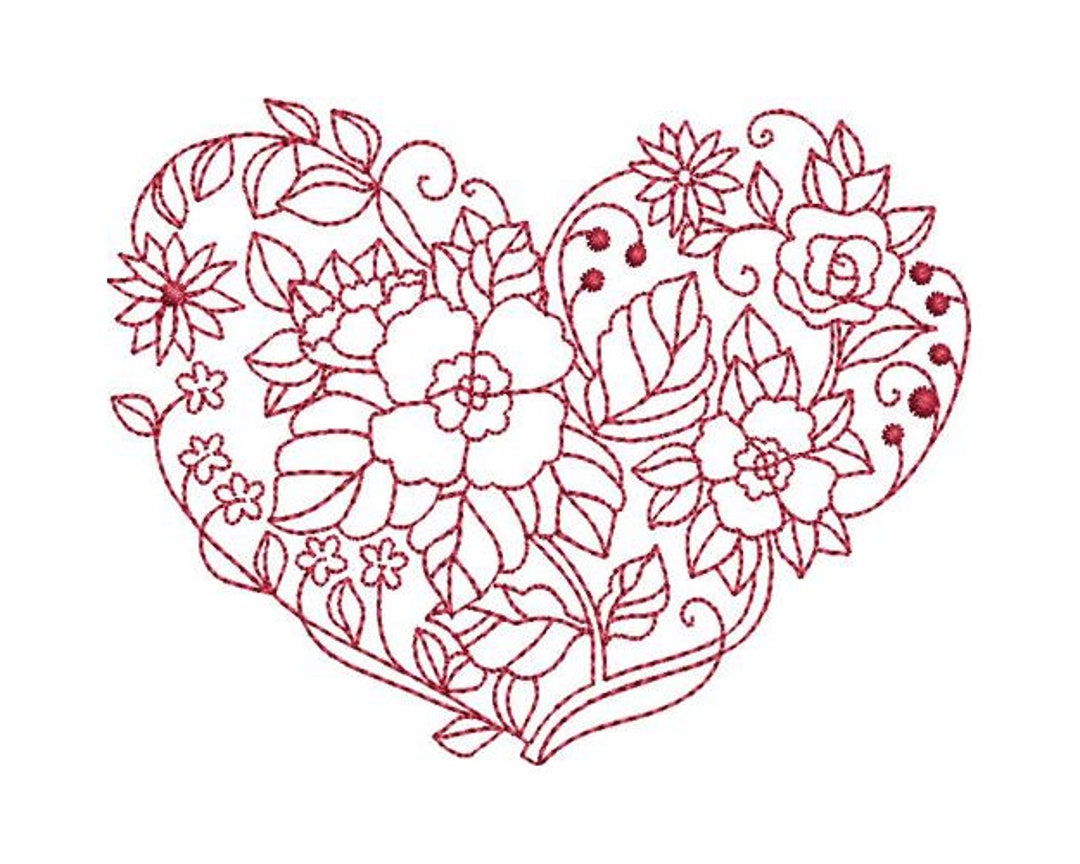 Vintage Floral Heart - Machine Embroidery Design, Valentines Flowers ...