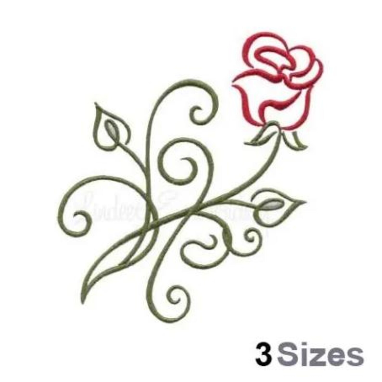 Calligraphy Rose Outline - Machine Embroidery Design - 3 Sizes, Red ...