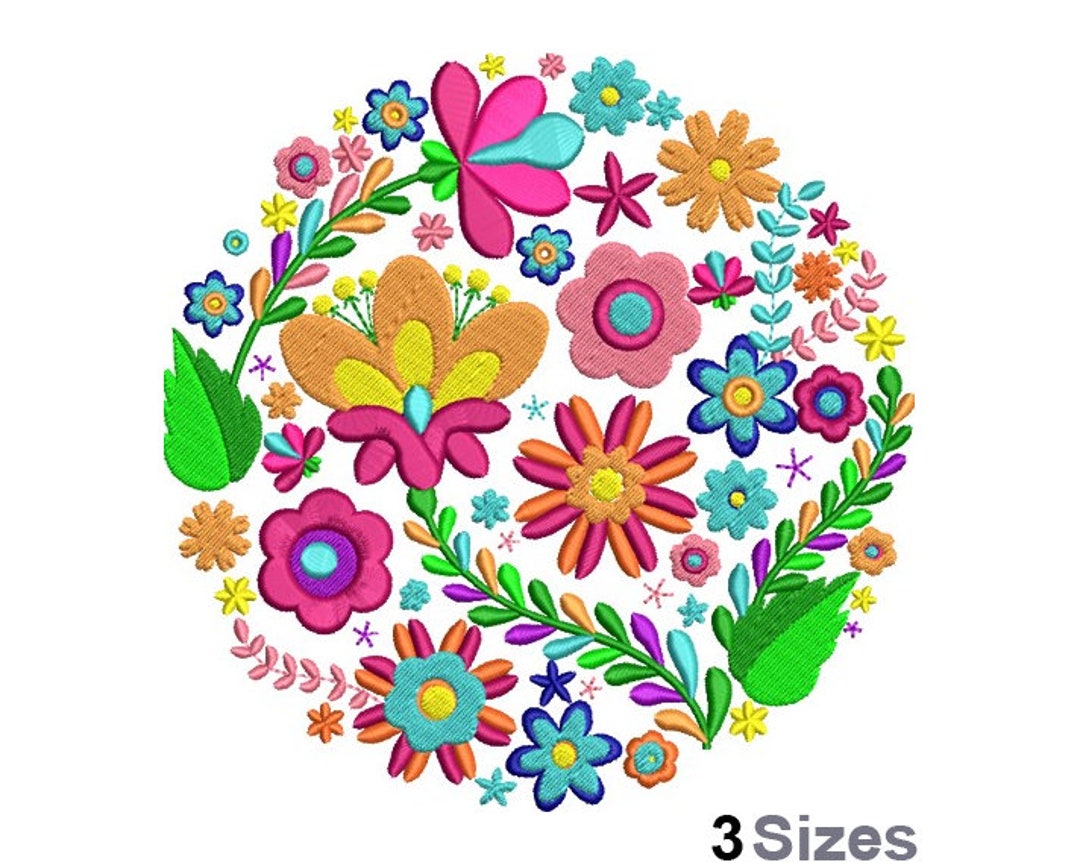 Flower Circle - Machine Embroidery Design - 3 Sizes, Floral Round Spray ...