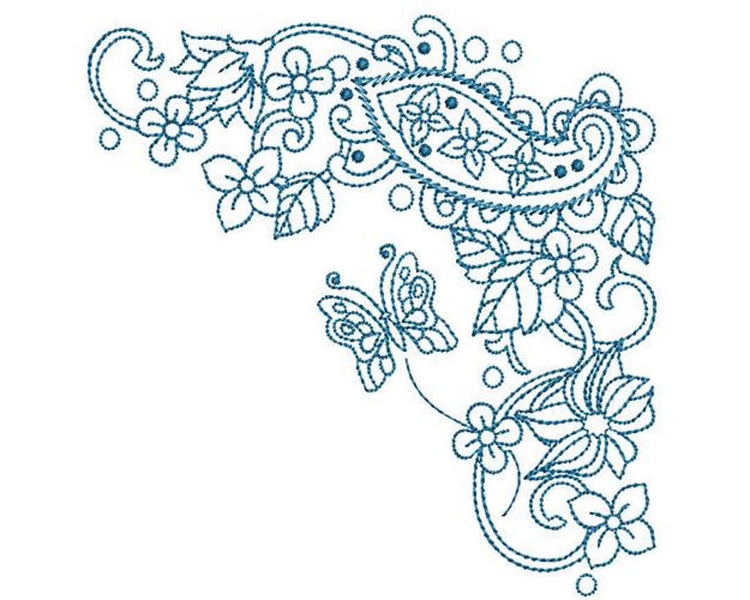 Paisley Butterfly Corner - Machine Embroidery Design, Flower Corner ...