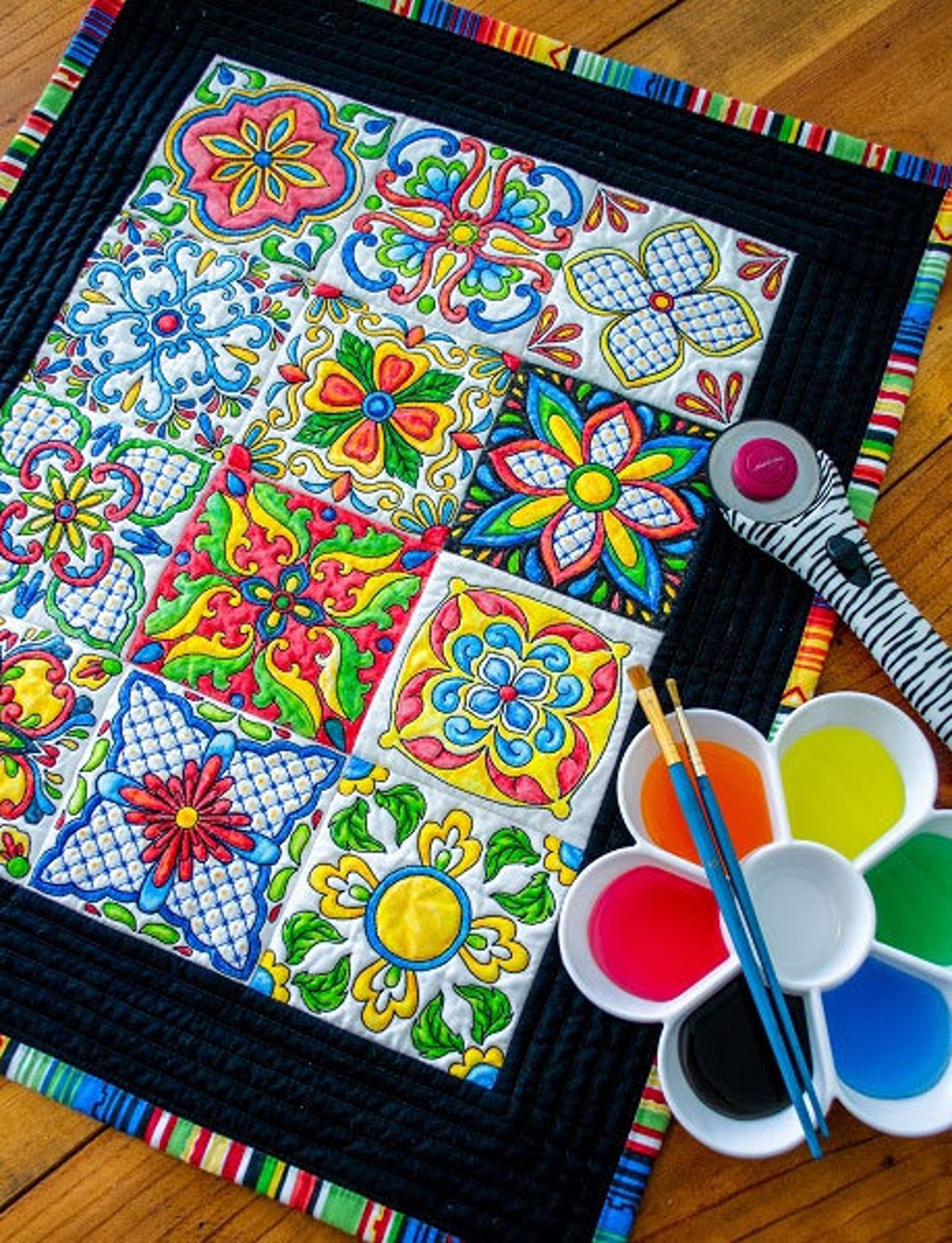 ITH Painted Tile Quilt Block - Machine Embroidery Design, in the Hoop ...